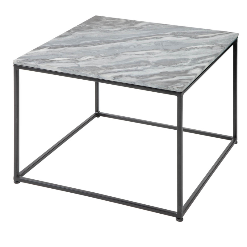 Table Basse Carrée Keigo En Métal Noir Et Plateau Marbre Gris