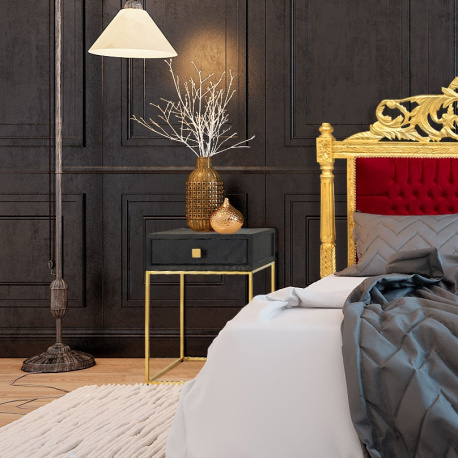 BOHO bedside table black oak and golden stainless steel