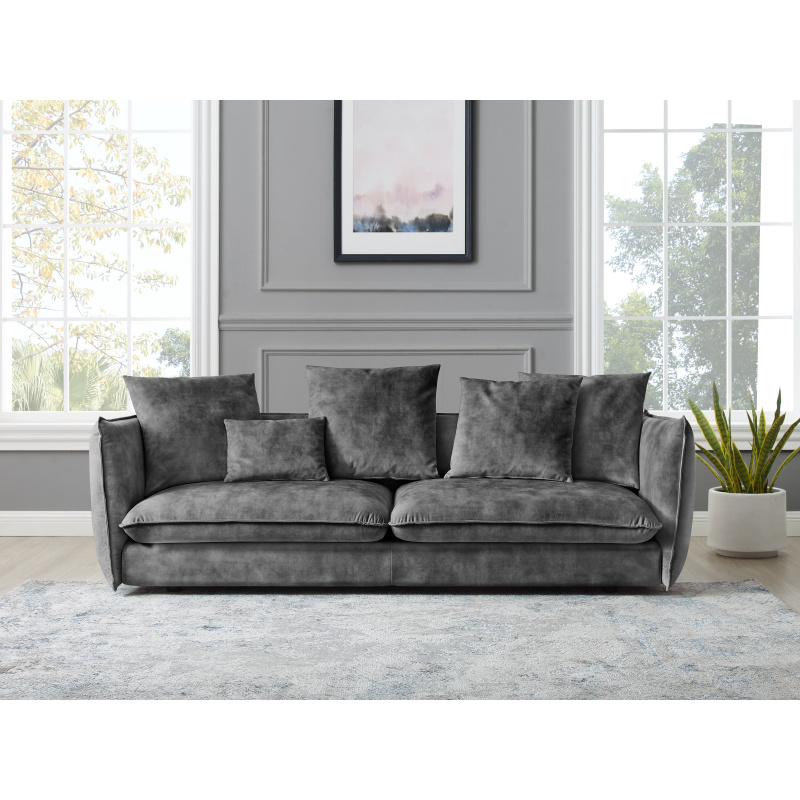 3 seater sofa CEMENOS dark gray coloured velvet