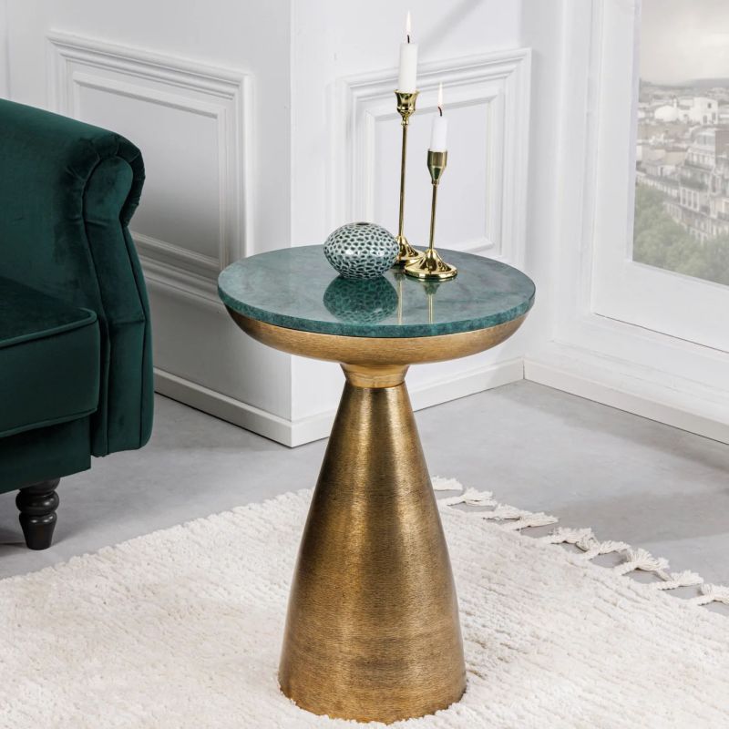 Side table DIABOLO 40 cm top green marble and gold metal